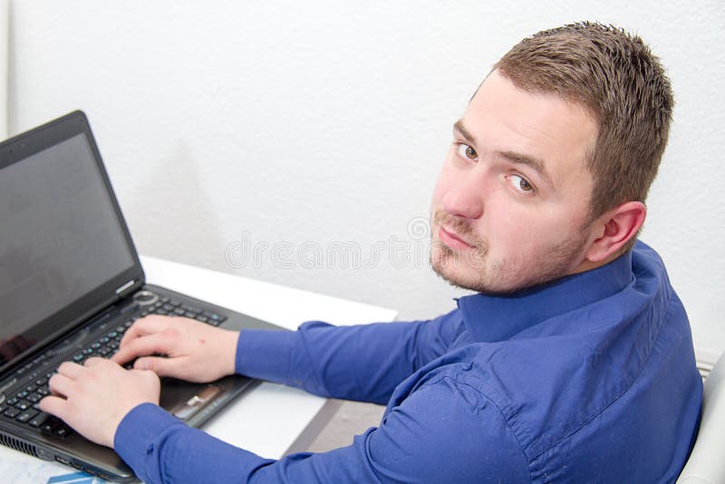 Young Business Man Work in Modern Office on Computer Stock Image ...