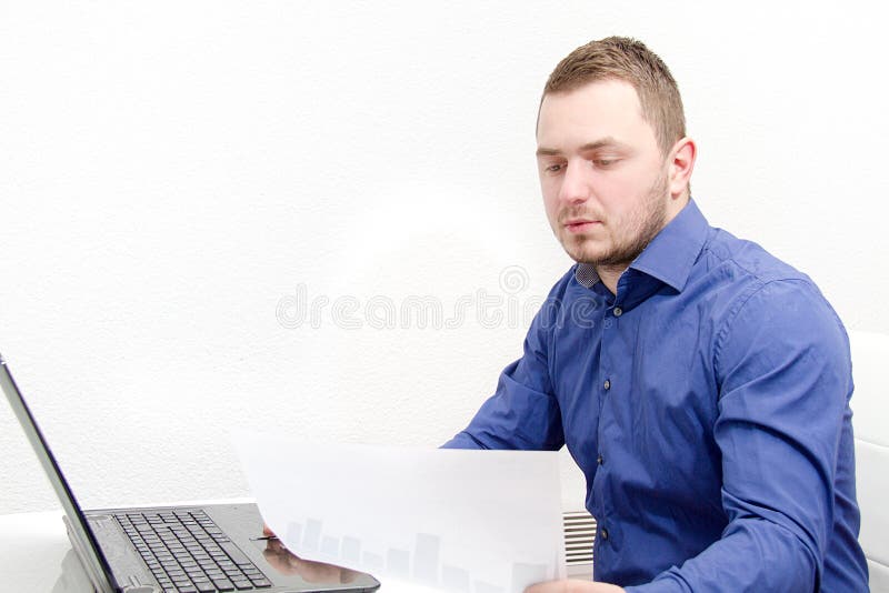 Young Business Man Work in Modern Office on Computer Stock Image ...