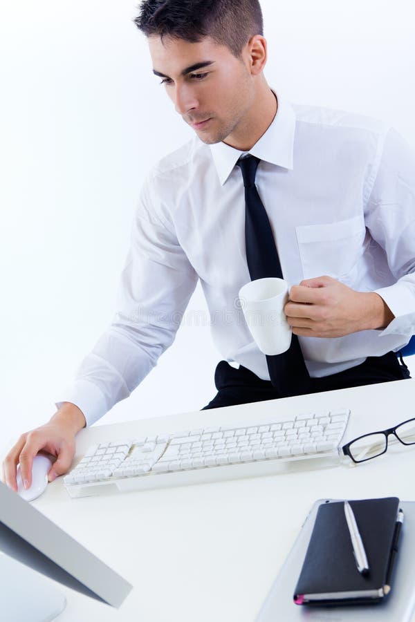 Young Business Man Work in Modern Office on Computer Stock Photo ...