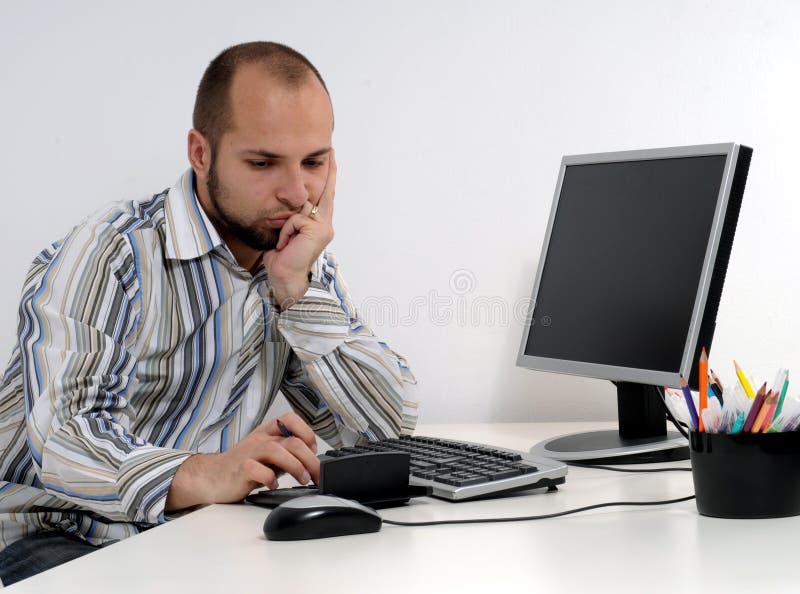 Young Business Man Working on Computer Stock Image - Image of corporate ...