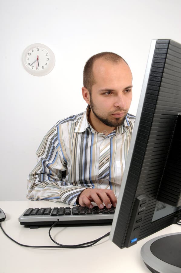Young Business Man Working on Computer Stock Photo - Image of black ...