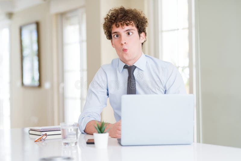 Young Business Man Working with Computer Laptop at the Office Making ...