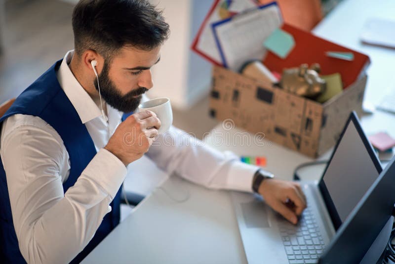 Young Business Man Working on Computer Stock Image - Image of corporate ...