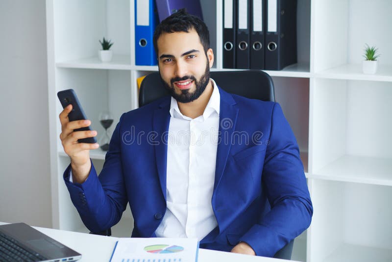 Young Business Man Working on Computer in Office. Stock Photo - Image ...