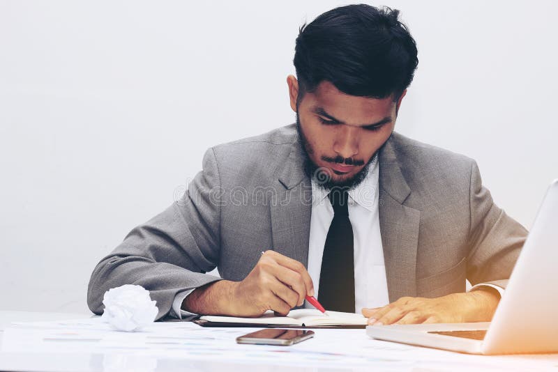 Young Business Man is Working on Desk Stock Photo - Image of modern ...