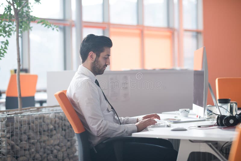 Young Business Man Working on Desktop Computer Stock Image - Image of ...
