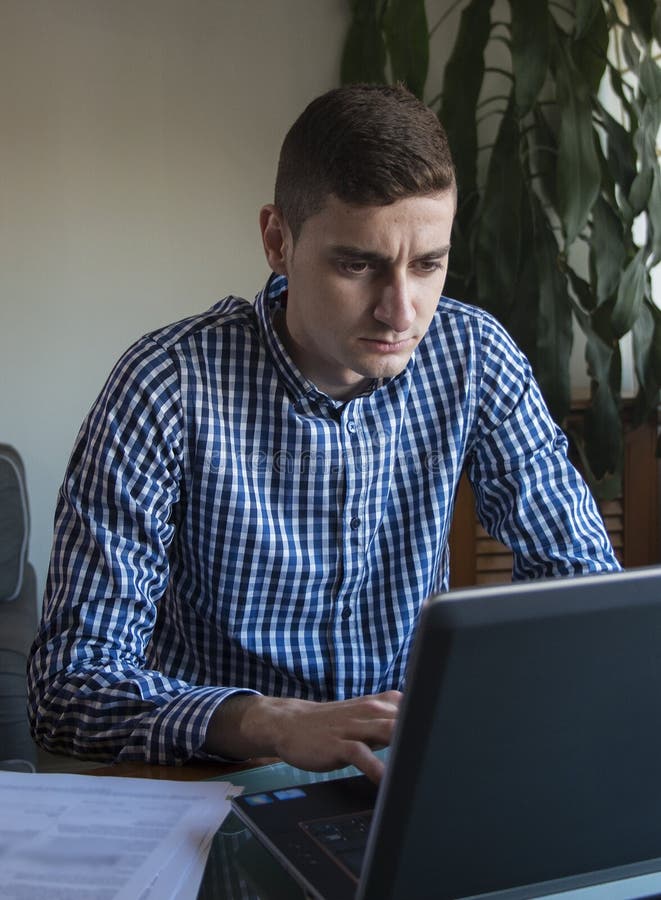 Young Business Man Working on His Laptop at Home Office Stock Image ...