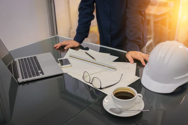 Young Business Man Working on His Plane Project at Site Construction ...