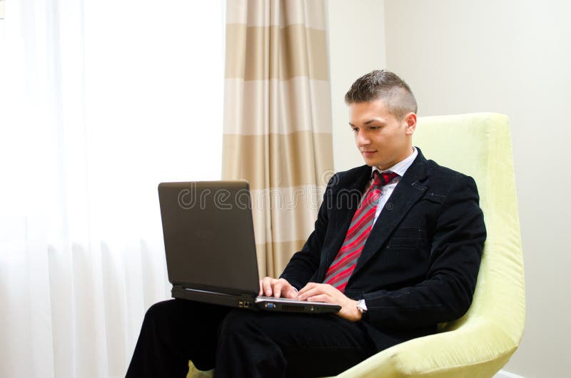 Young Business Man Working at Laptop Stock Image - Image of manager ...