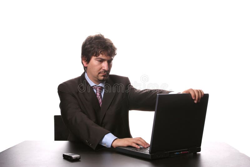 Young Business Man Working on Laptop Stock Image - Image of friendly ...