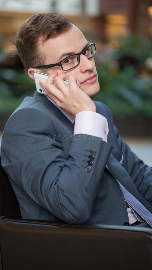 Young Business Man Working with Mobile Phone. Vertical Portrait. Stock ...
