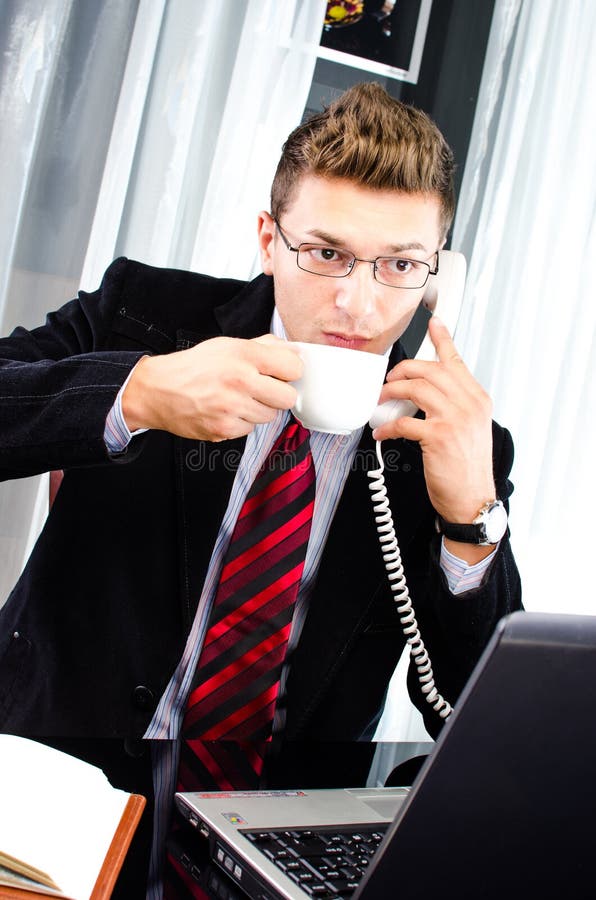 Young Business Man Working in the Office Stock Photo - Image of data ...