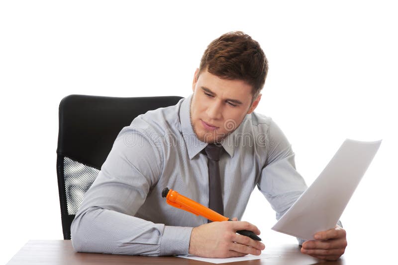 Young Business Man Writing a Note. Stock Photo - Image of papers, male ...