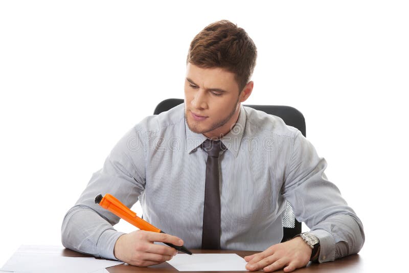 Young Business Man Writing a Note. Stock Photo - Image of notes, sign ...