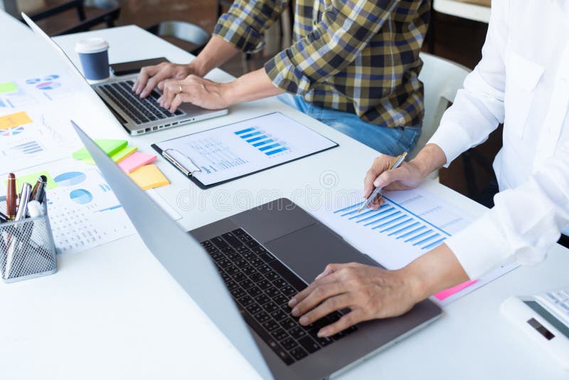 Young Business Managers Crew Working with New Startup Project Working ...