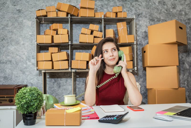 Young Business Owner As Online Freelancer Checking the Box and C Stock ...