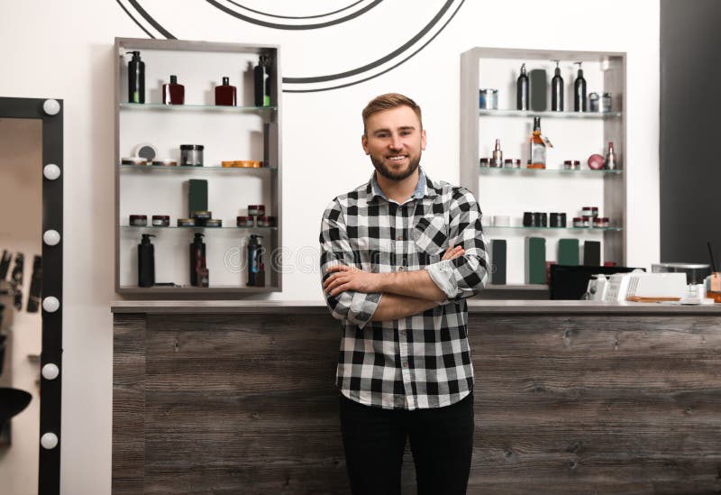 Young Business Owner in Barber Shop Stock Photo - Image of casual, male ...