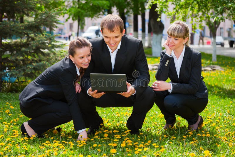 Young Business People with Laptop Stock Image - Image of friends, life ...