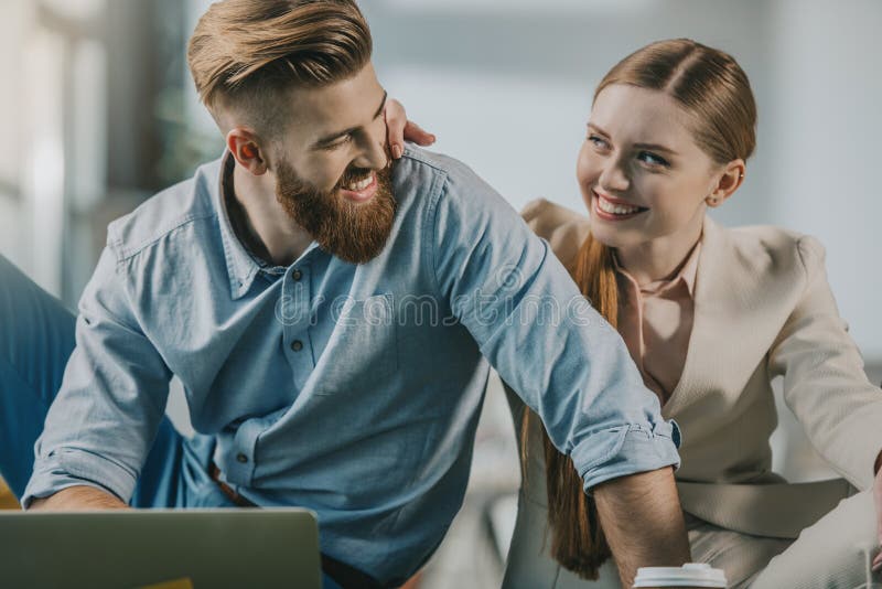 Young Business People Working Together and Smiling Stock Photo - Image ...