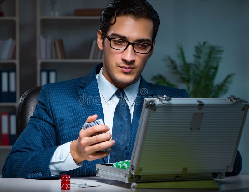 Young Business Playing Cards Late in Office Stock Photo - Image of ...