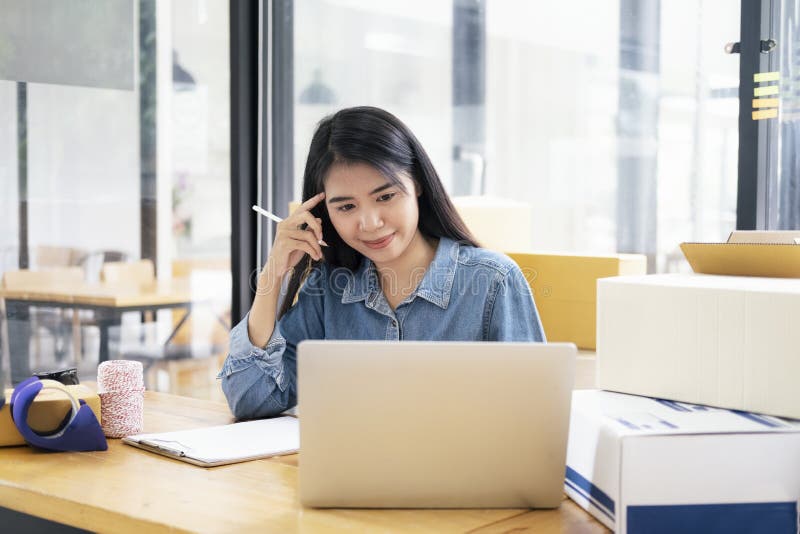 Online Small Business Owner Checking Order Stock Image - Image of phone ...