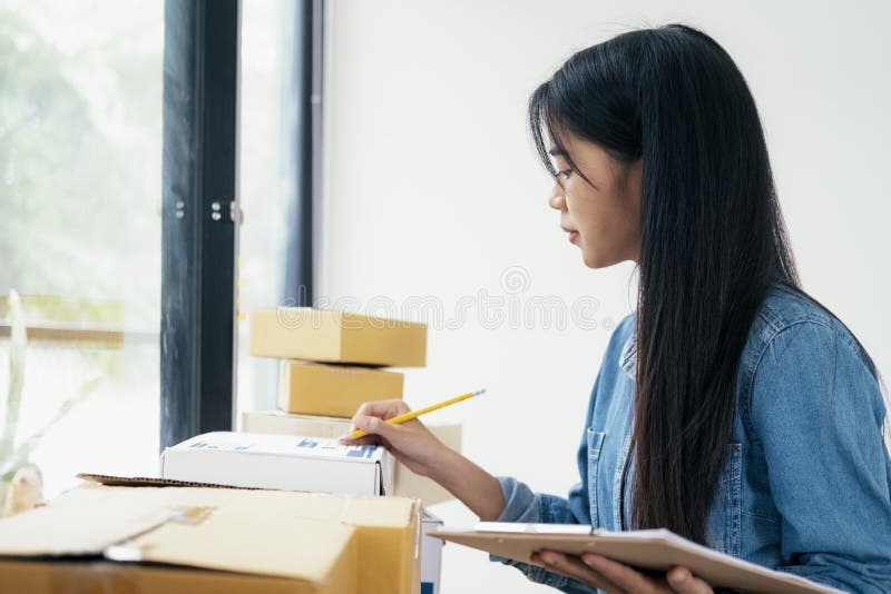 Online Small Business Owner Checking Order Stock Image - Image of ...