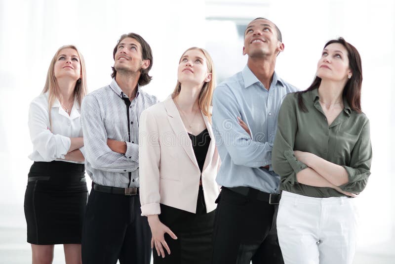 Young Business Team Looking Up at Copy Space. Stock Image - Image of ...