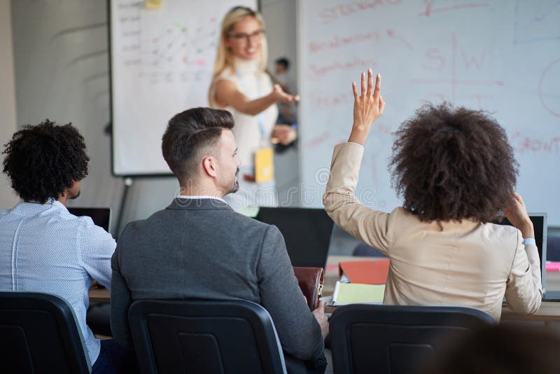 Young Business Woman Ask a Question at the Meeting Stock Image - Image ...
