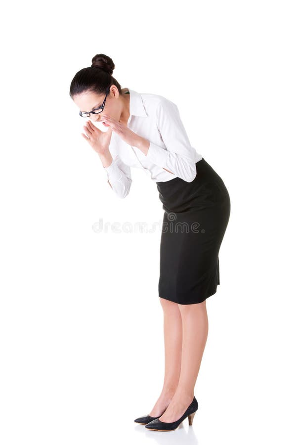 Young Business Woman Bending Down and Looking. Stock Photo - Image of ...