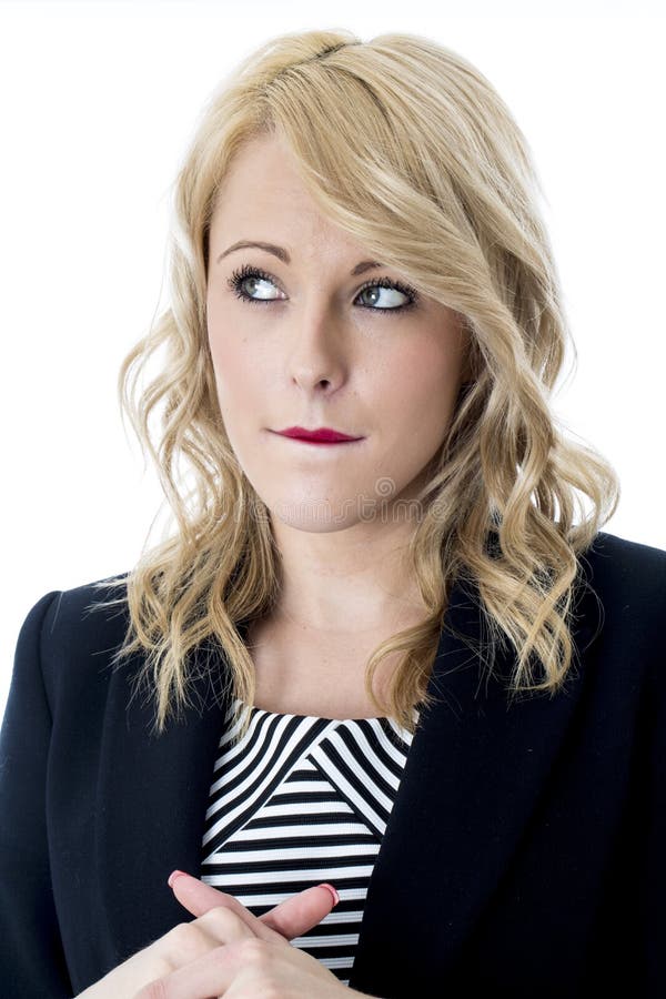 Young Woman Biting Bottom Lip Isolated Stock Photos - Free & Royalty ...