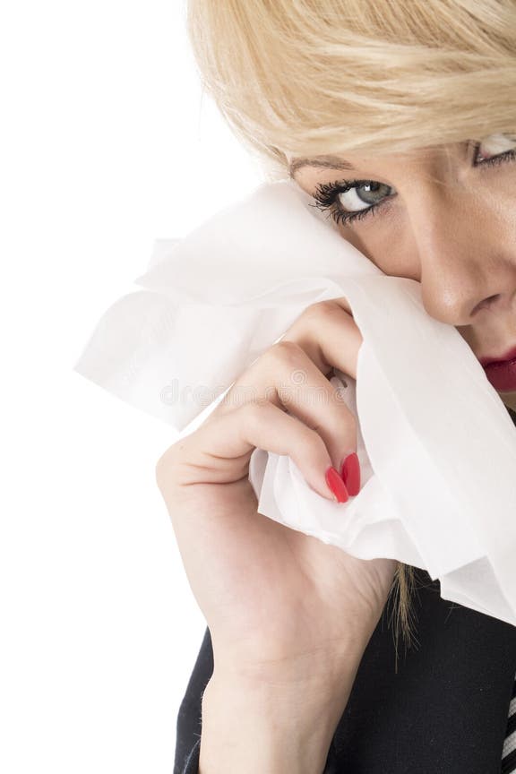 Young Business Woman Crying Using Tissue Stock Image - Image of tissue ...