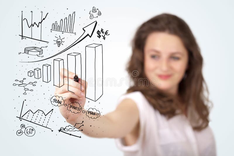 Young Business Woman Drawing Diagrams on Whiteboard Stock Image - Image ...