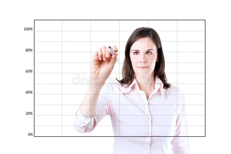 Young Business Woman Drawing on Empty Graph. Stock Photo - Image of ...