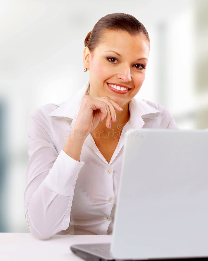 Business Woman with a Laptop Computer. Stock Photo - Image of education ...