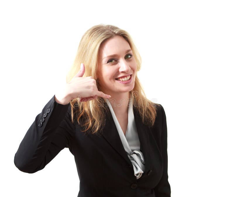 Call Me Hand Signal Beautiful Smiling Woman Stock Photos - Free ...