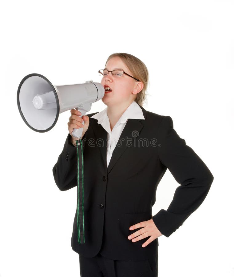 Talking into megaphone stock image. Image of white, talk - 13136817