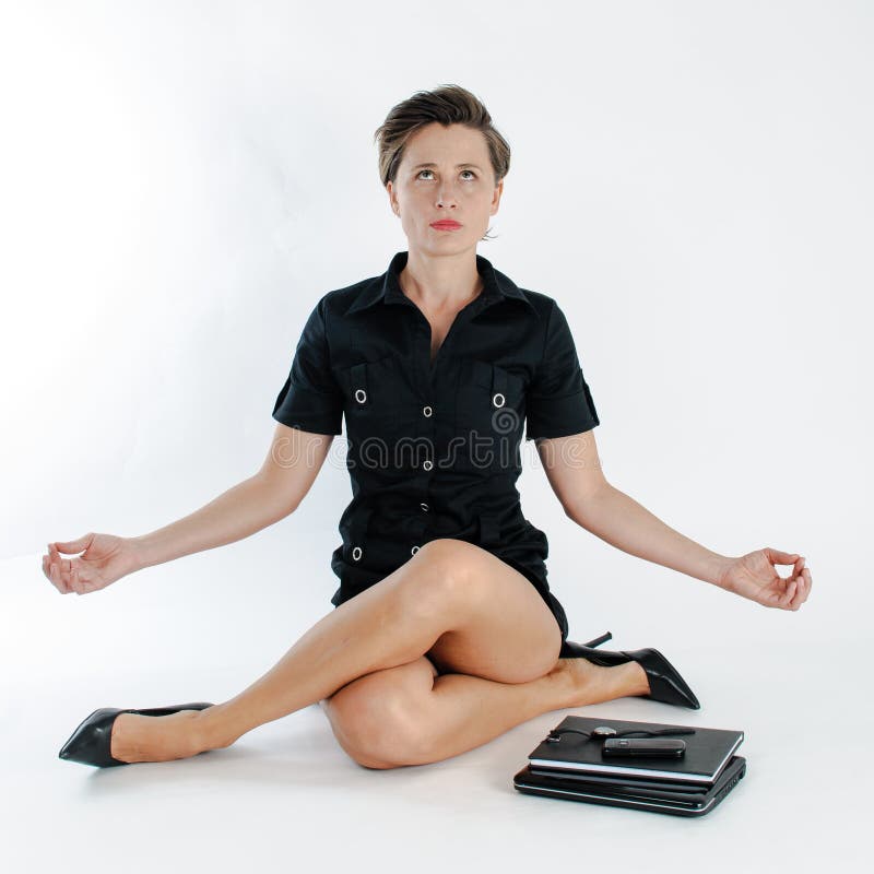 Young Business Woman Multitasking Stock Photo - Image of meditation ...