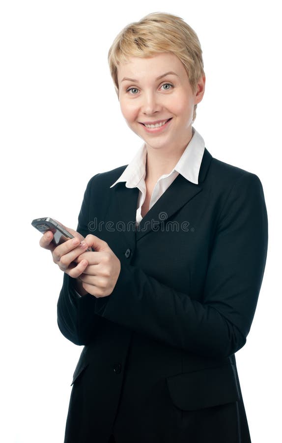 Young Business Woman with Phone Stock Image - Image of friendly ...