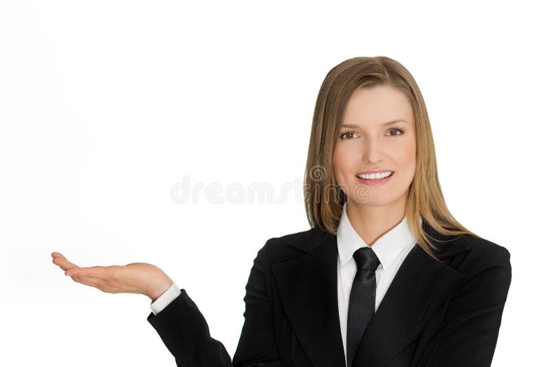 Young Business Woman Presenting with Hand Stock Photo - Image of hand ...