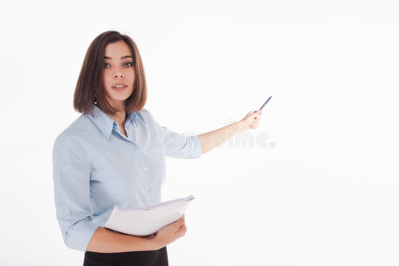 Young Business Woman Showing Something on the Stock Photo - Image of ...