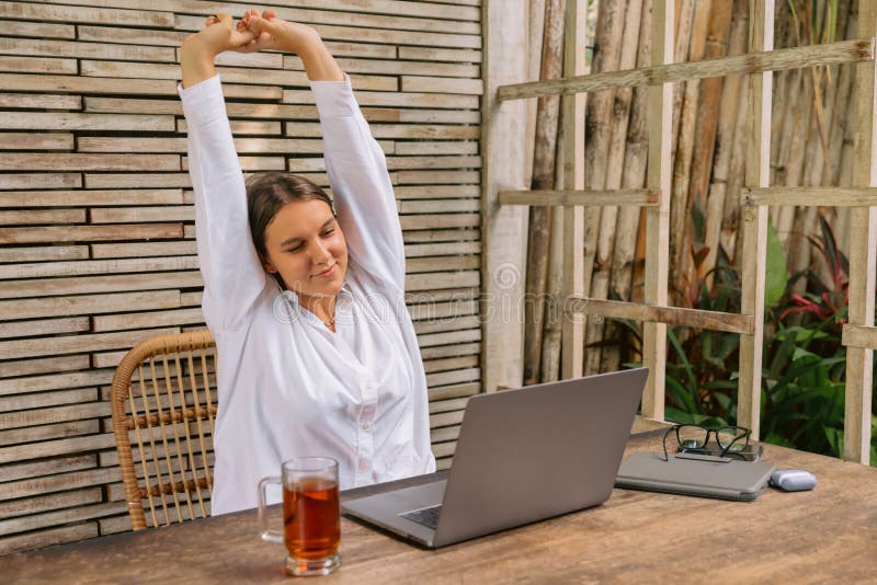 Young Business Woman Sit Indoors in Co Working Using Laptop Computer ...