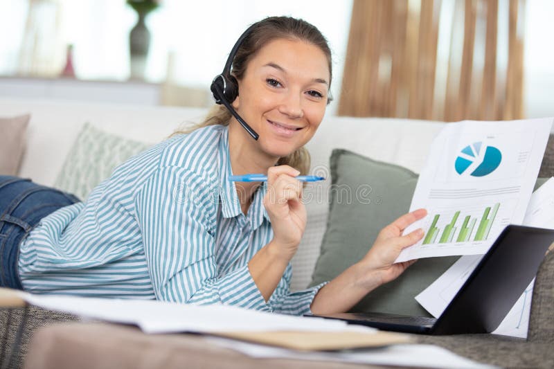 Young Business Woman Sit Indoors in Office Using Laptop Computer Stock ...