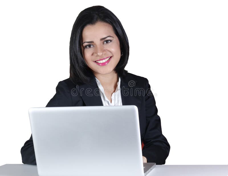 Young Business Woman Smiling Using Computer Stock Image - Image of ...