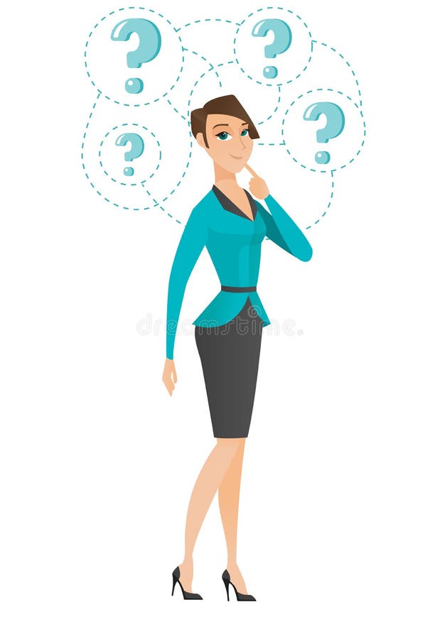 Young Business Woman Thinking Vector Illustration. Stock Vector ...