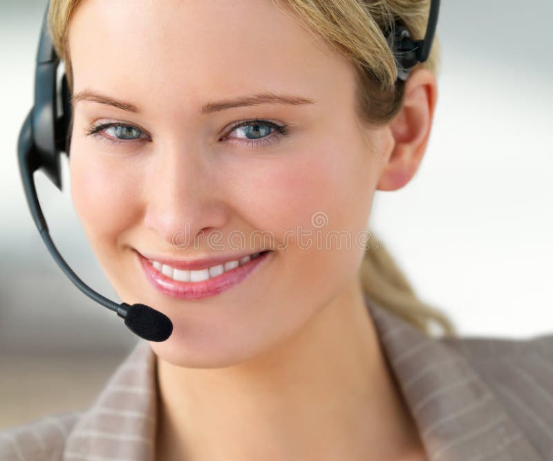 Young Business Woman Using Head Phone Stock Photo - Image of beauty ...
