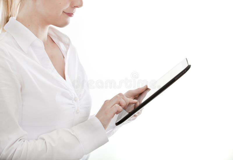 Woman with tablet computer stock photo. Image of pretty - 17215156