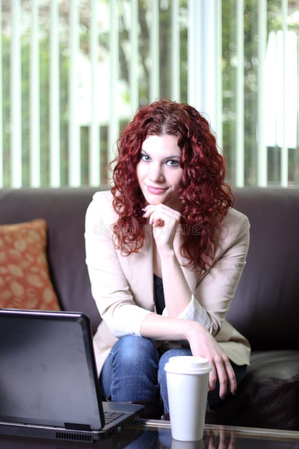 Young Business Woman at Work with Laptop Computer Stock Photo - Image ...