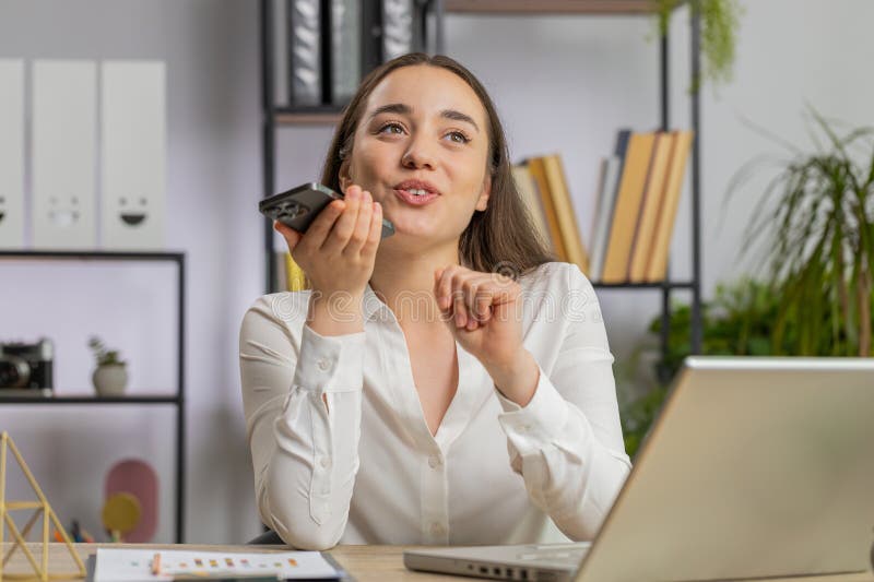 Young Business Woman Working, Having Mobile Phone Talk at Office ...