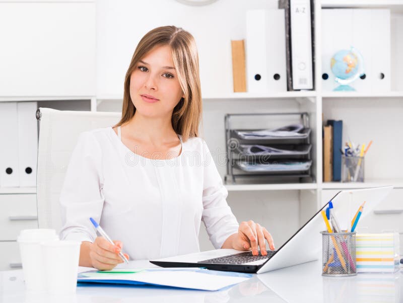 Young Business Woman at Workplace Stock Photo - Image of interior ...
