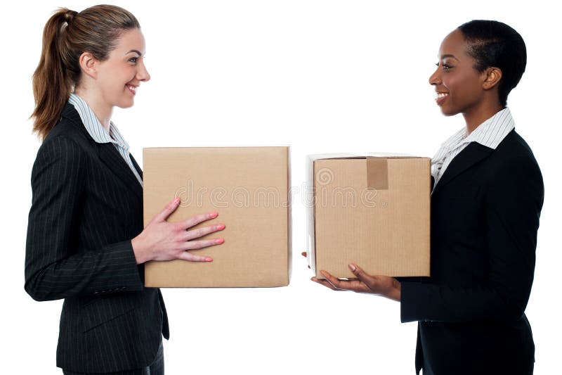 Young Business Womans Holding Small Boxes Stock Image - Image of ...